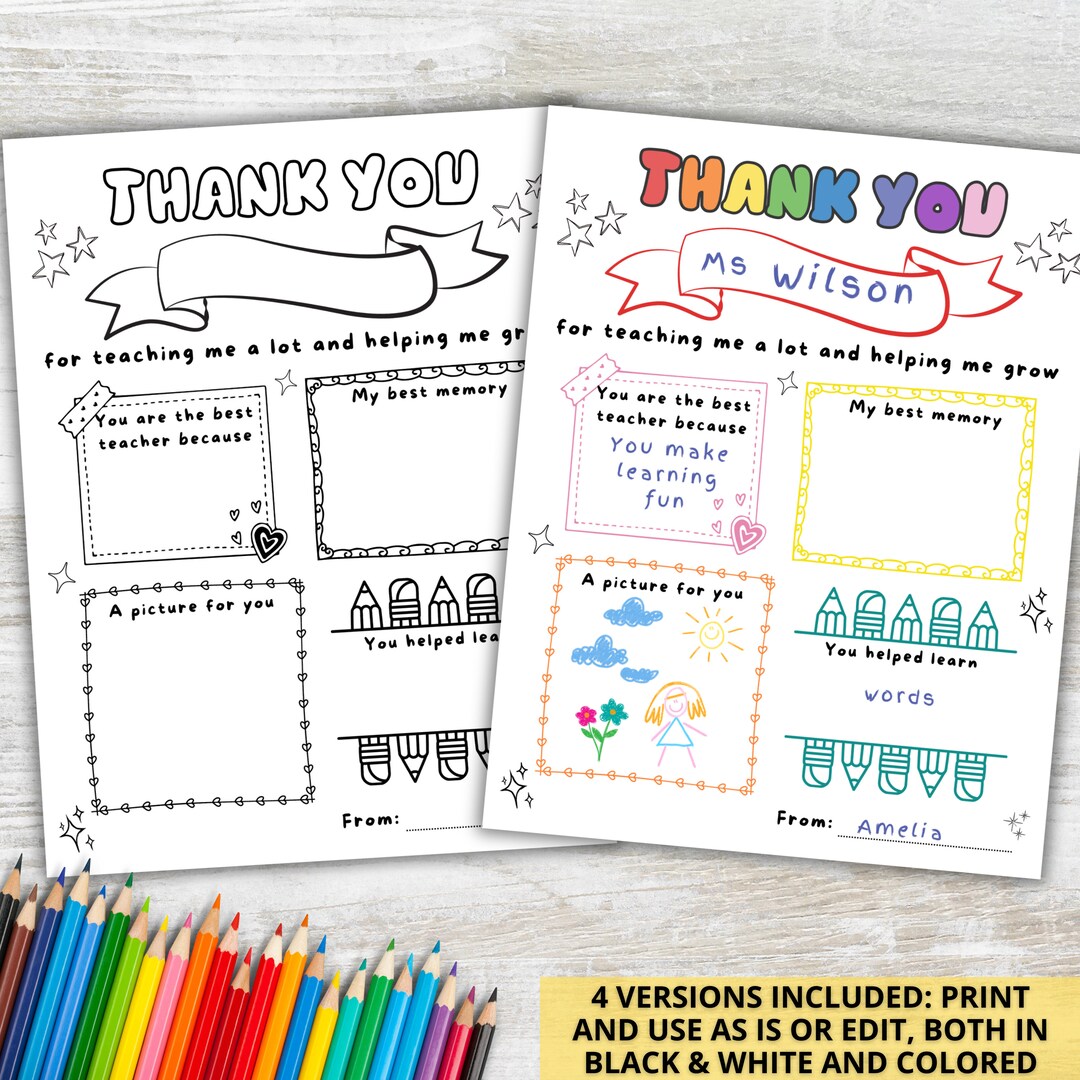 Teacher Appreciation Printable Card, All About Teacher Fill in Blank ...