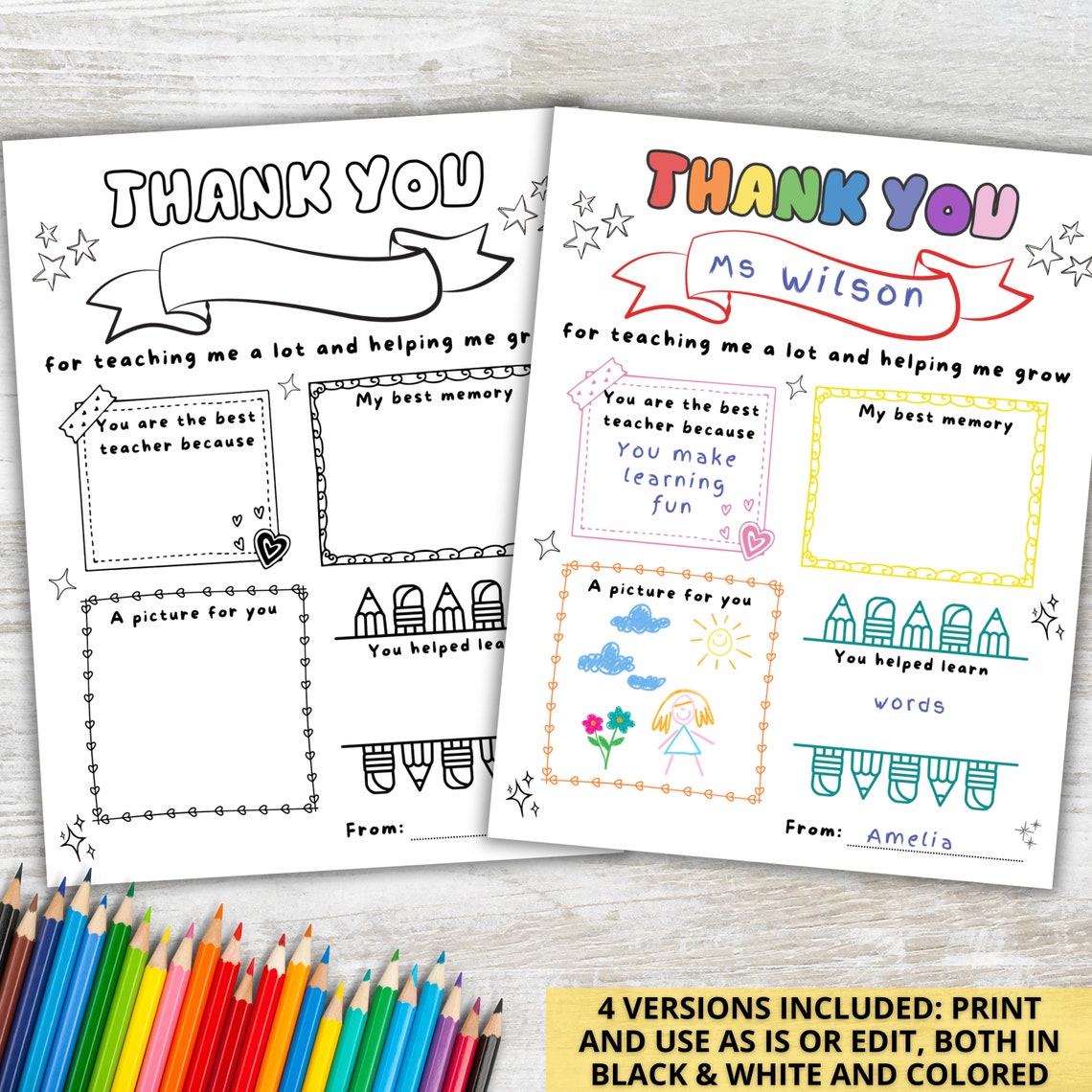 Teacher Appreciation Fill-in Thank You Card, Coloring Page (printable ...