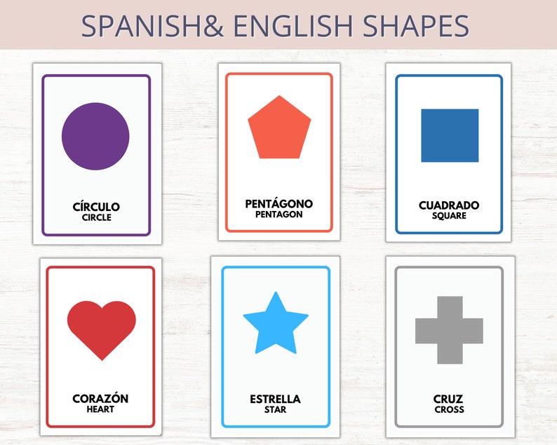 Spanish English Shapes Flashcards, Bilingual Matching Game (digital ...