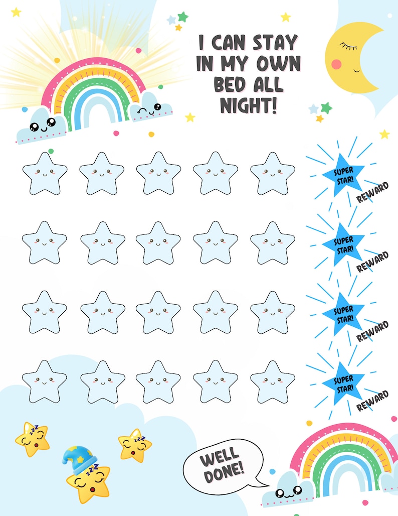 Stay in Bed Reward Chart, Printable Bedtime Routine Chart, Kids ...