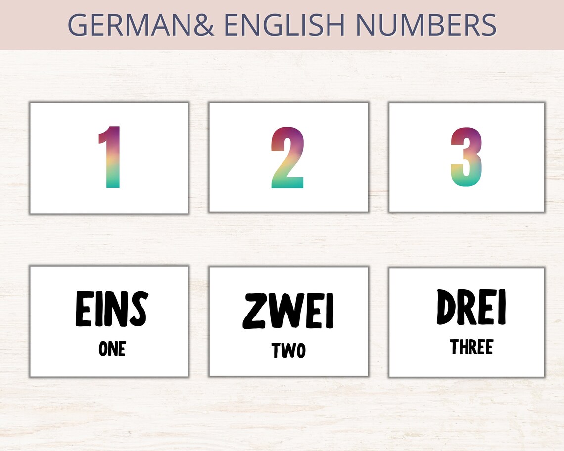 Bilingual Number Flashcards 0-20 – German & English, Rainbow Print (PDF ...