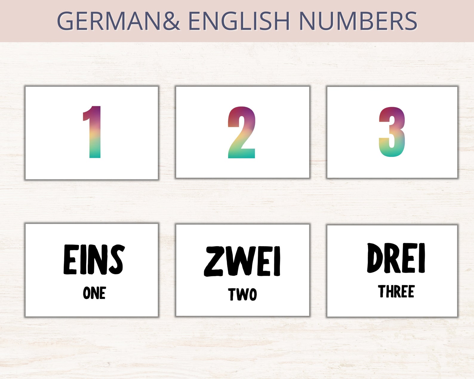 German & English Number Flashcard 0 20, Printable Bilingual Rainbow ...