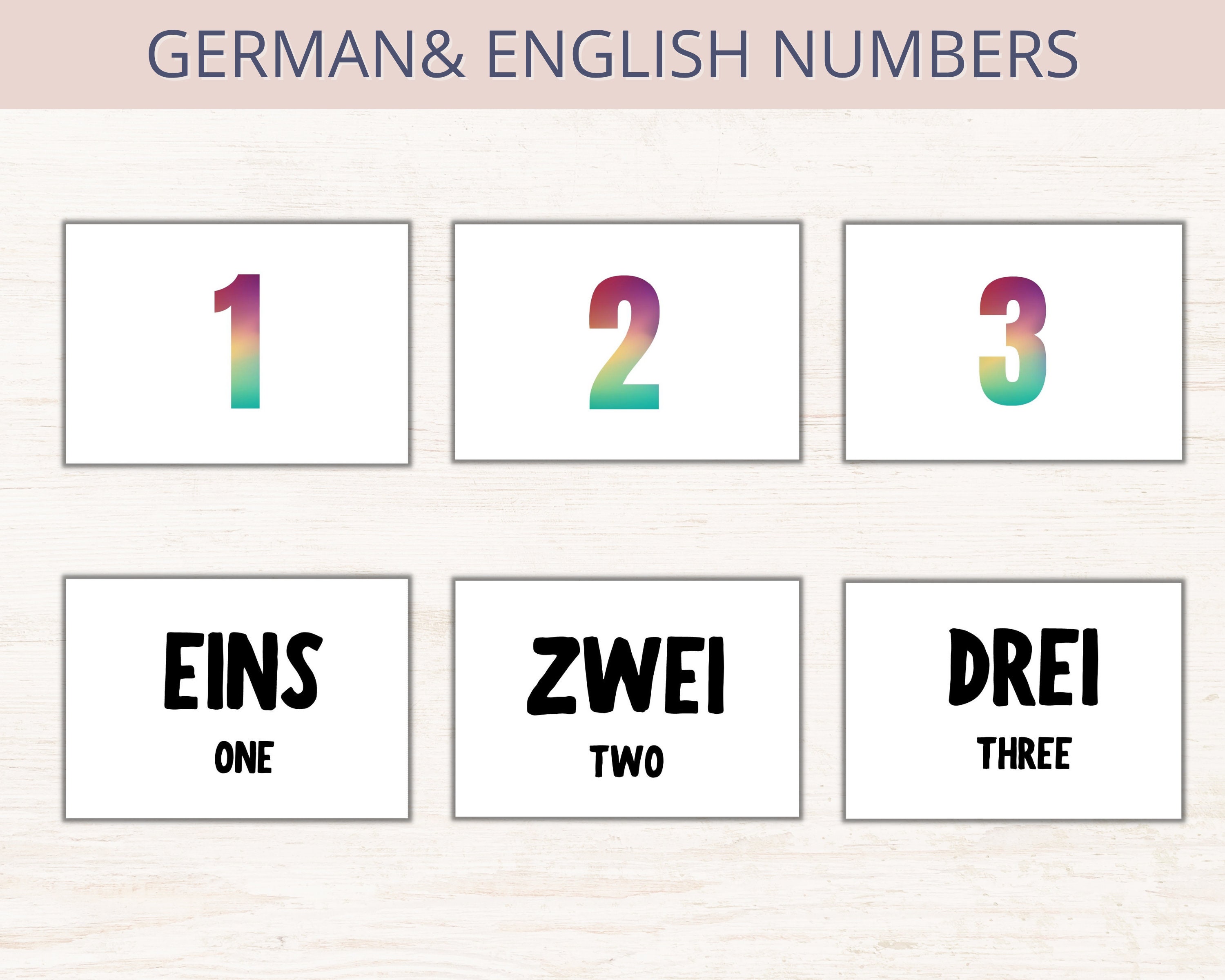 German & English Number Flashcard 0 20, Printable Bilingual Rainbow ...