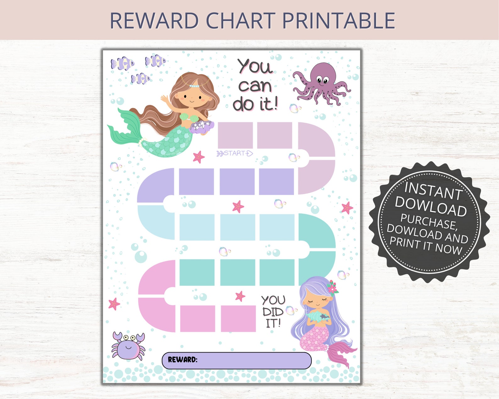 Printable Mermaid Reward Chart, Kids Behavior Chart, Children Routine ...