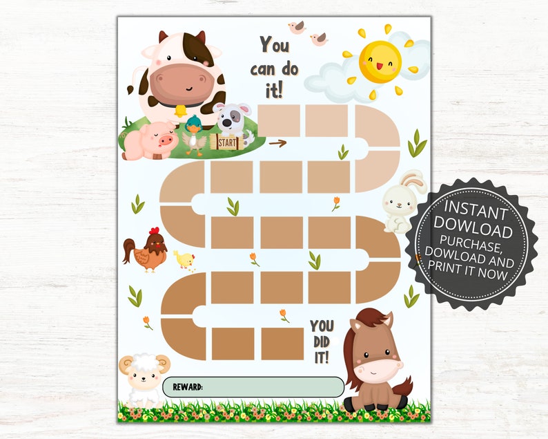 Printable Farm Animals Reward Chart, Kids Behavior Chart, Children ...