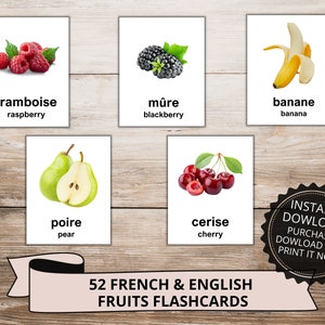 French & English Fruit Flashcards, Printable Bilingual Fruits Flash ...