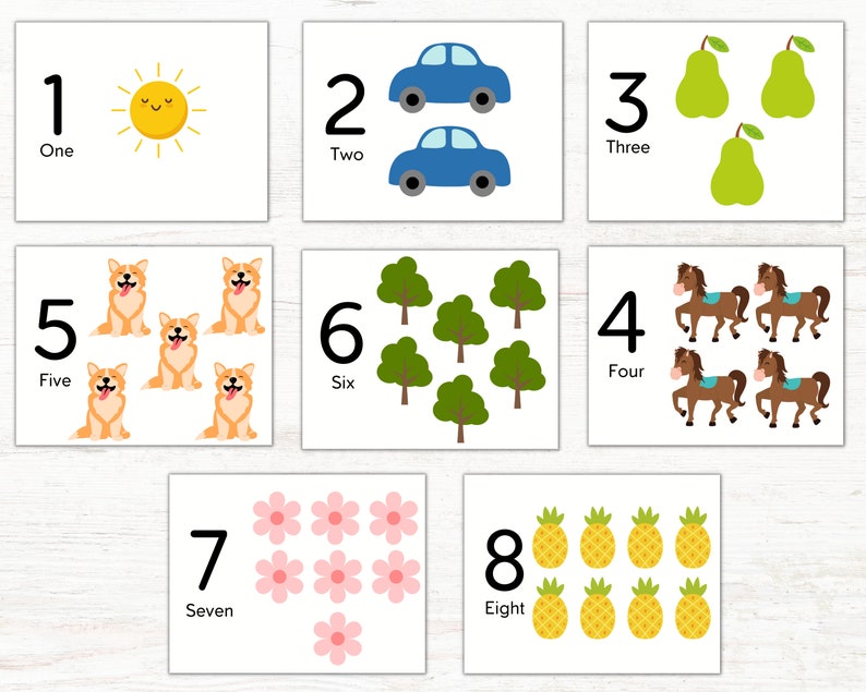 Number Flashcards, 20 Printable Number Flash Card, Numbers 1-20 Cards ...