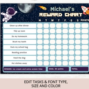 Editable Astronaut Reward Chart, Kids Behavior Chart, Rocket Ship ...