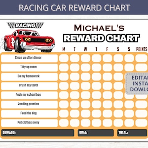 Editable Racing Car Reward Chart, Kids Behavior Chart, Children Routine ...
