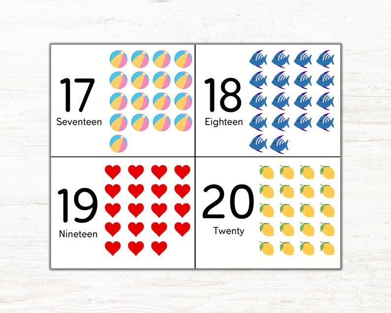 Number Flashcards, 20 Printable Number Flash Card, Numbers 1-20 Cards ...