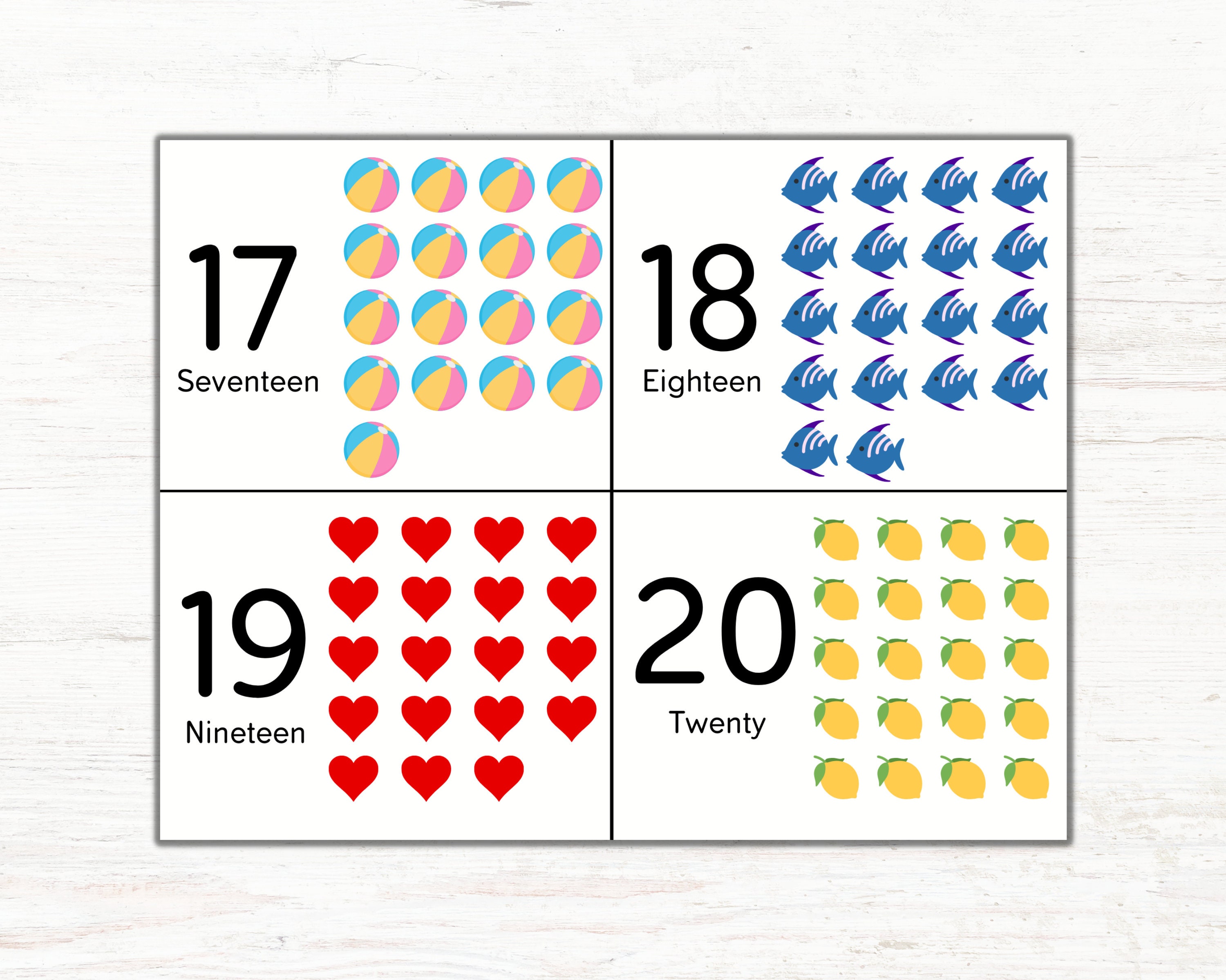 Number Flashcards, 20 Printable Number Flash Card, Numbers 1-20 Cards ...