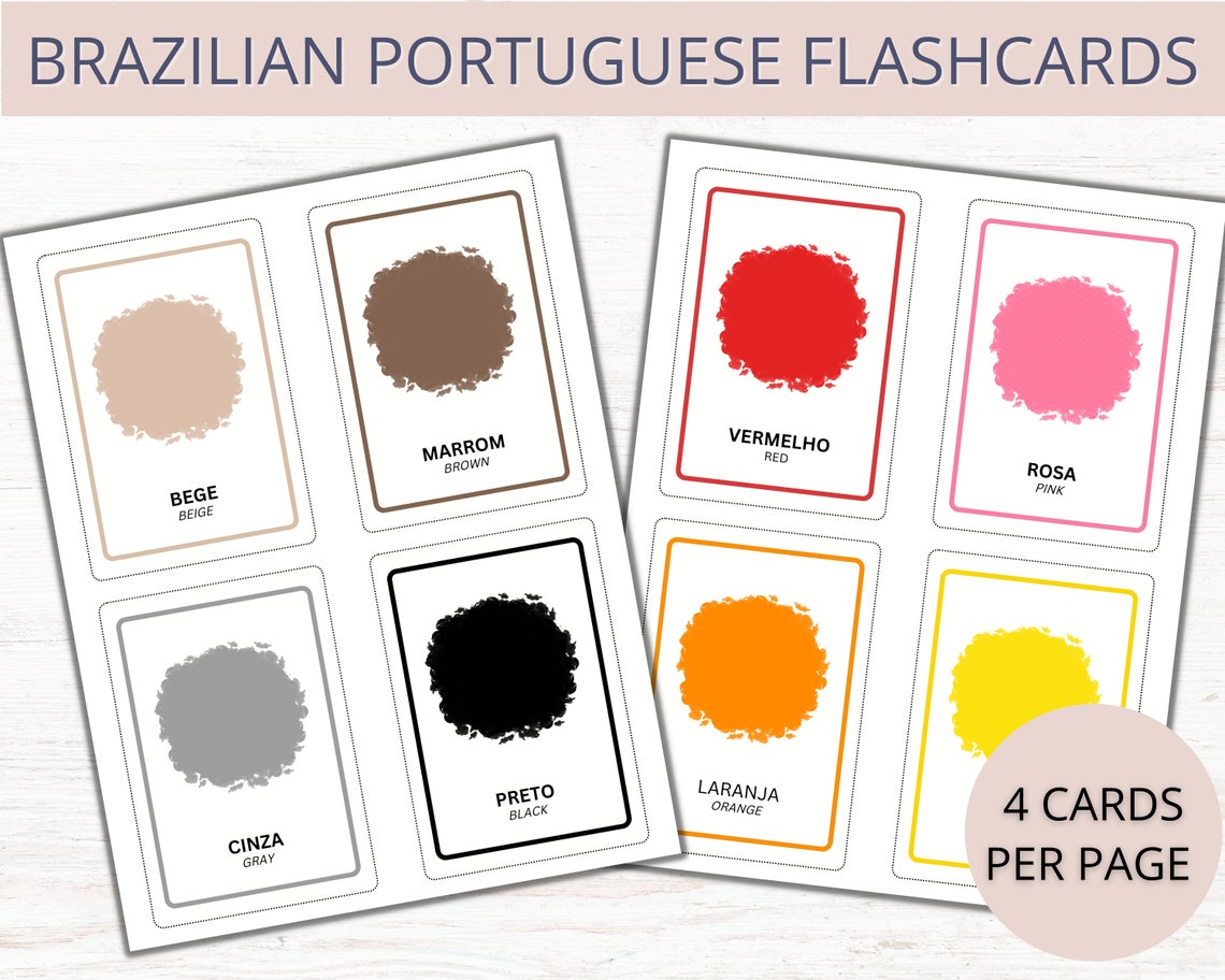 Portuguese & English Color Flashcards, Printable Bilingual Colours ...