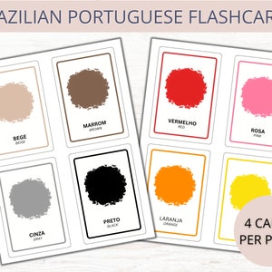 Portuguese & English Color Flashcards, Printable Bilingual Colours ...