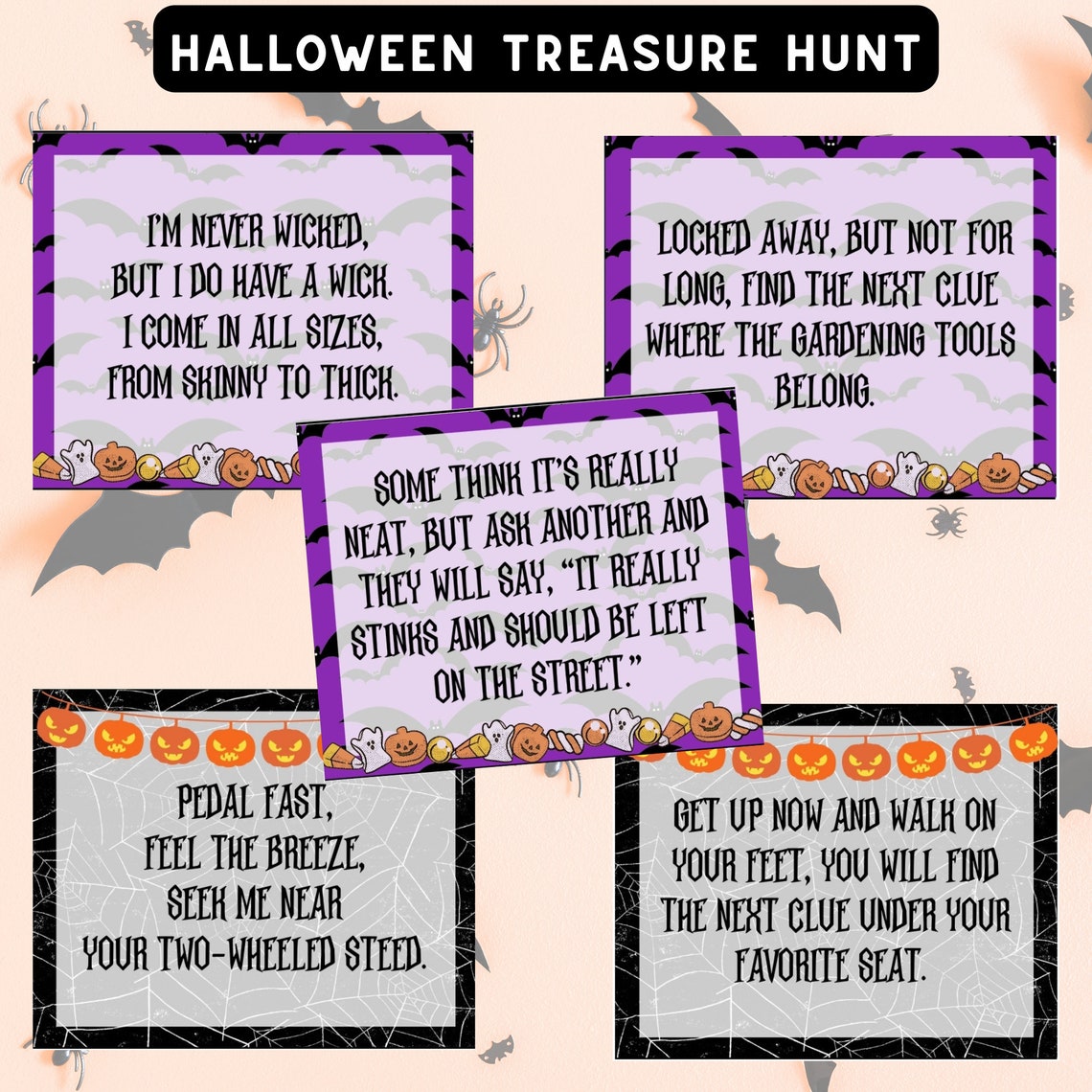 Halloween Treasure Hunt Clues, Outdoor Halloween Scavenger Hunt Clues ...