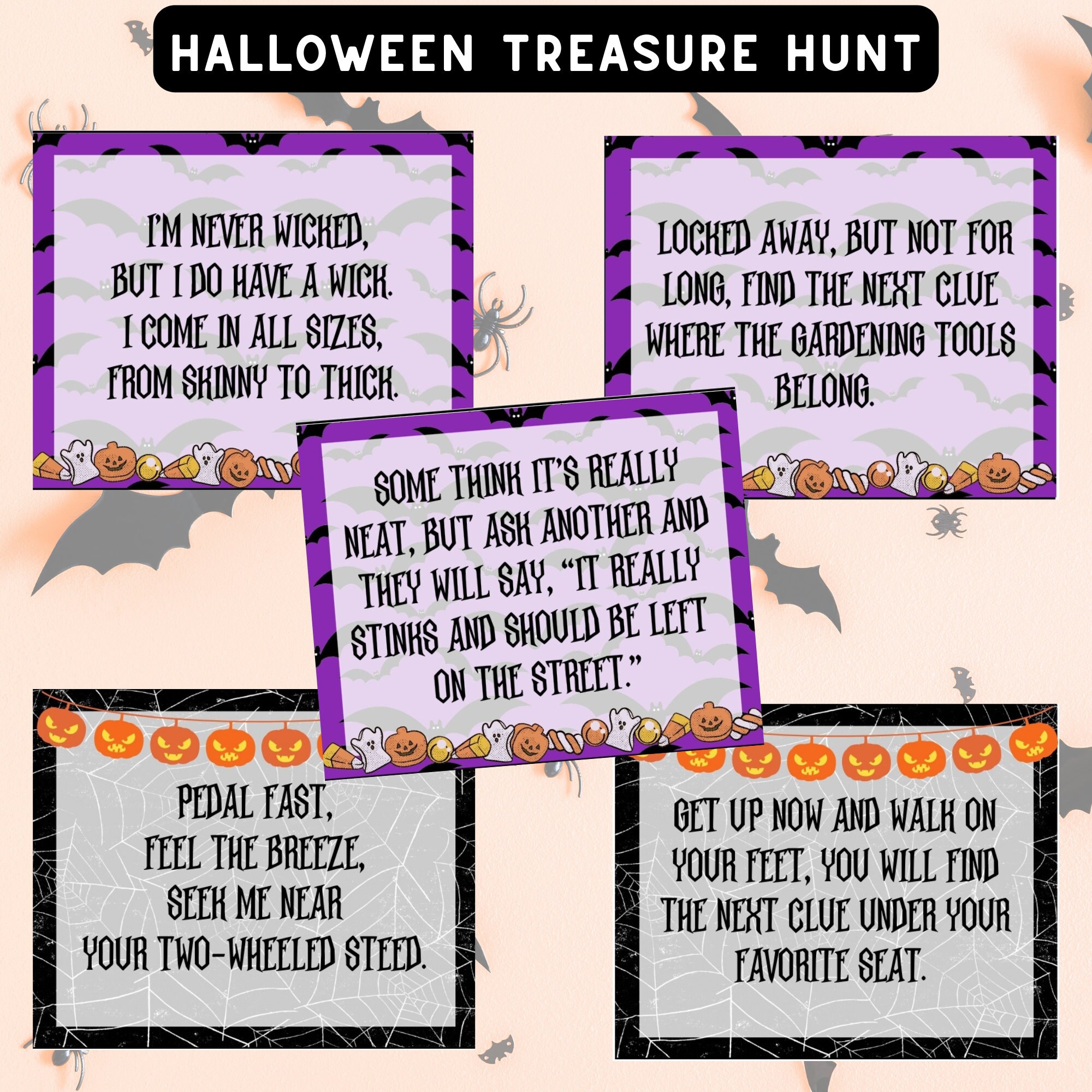Halloween Treasure Hunt Clues, Outdoor Halloween Scavenger Hunt Clues ...