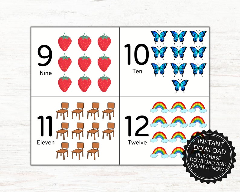 Number Flashcards, 20 Printable Number Flash Card, Numbers 1-20 Cards ...