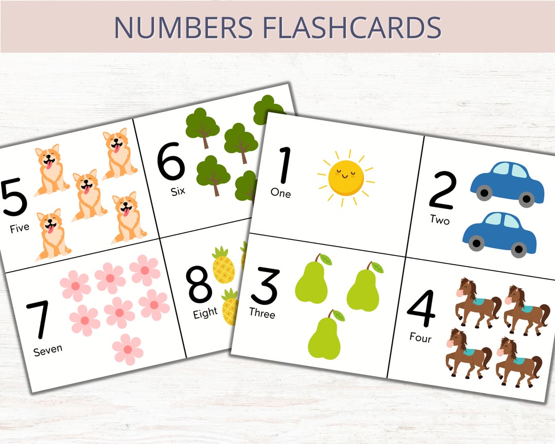 Number Flashcards, 20 Printable Number Flash Card, Numbers 1-20 Cards ...