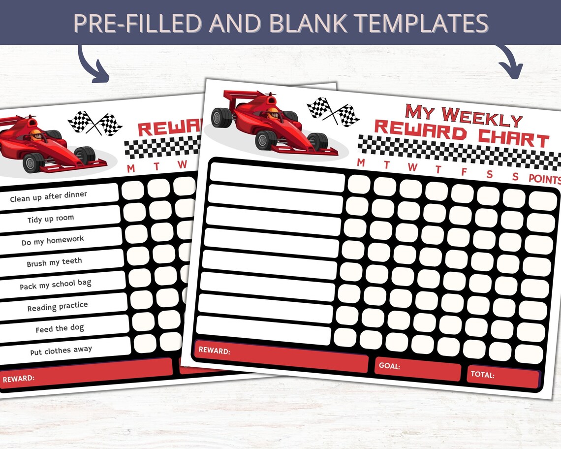 Editable Racing Car Reward Chart, Kids Behavior Chart, Children Routine ...