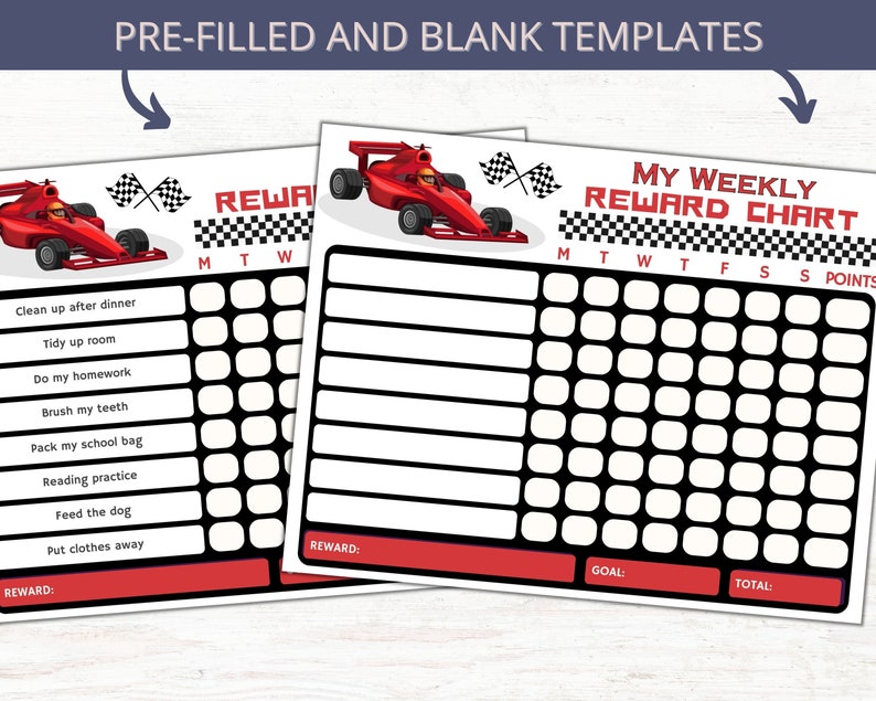 Editable Racing Car Reward Chart, Kids Behavior Chart, Children Routine ...
