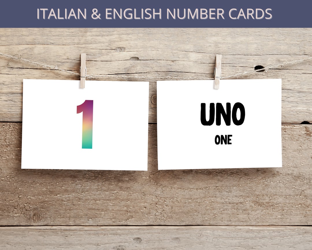 Italian & English Number Flashcard 0 - 20, Printable Bilingual Rainbow ...
