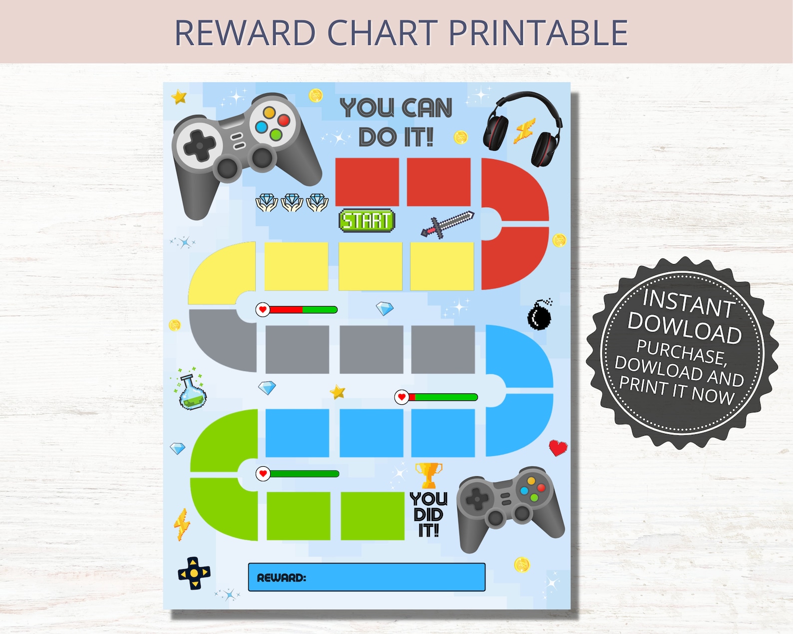 Video Game Reward Chart, Printable Gaming Reward Chart, Boy Reward ...