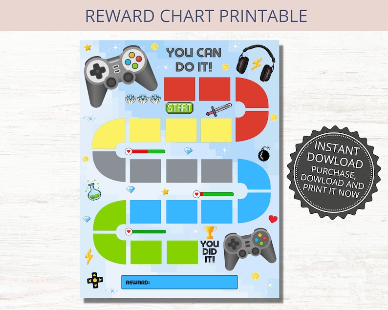 Video Game Reward Chart, Printable Gaming Reward Chart, Boy Reward ...