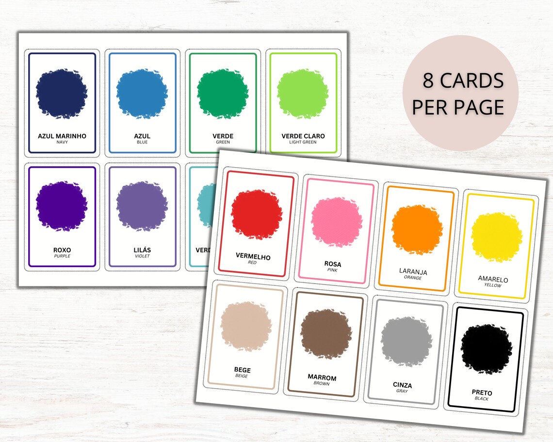 Portuguese & English Color Flashcards, Printable Bilingual Colours ...