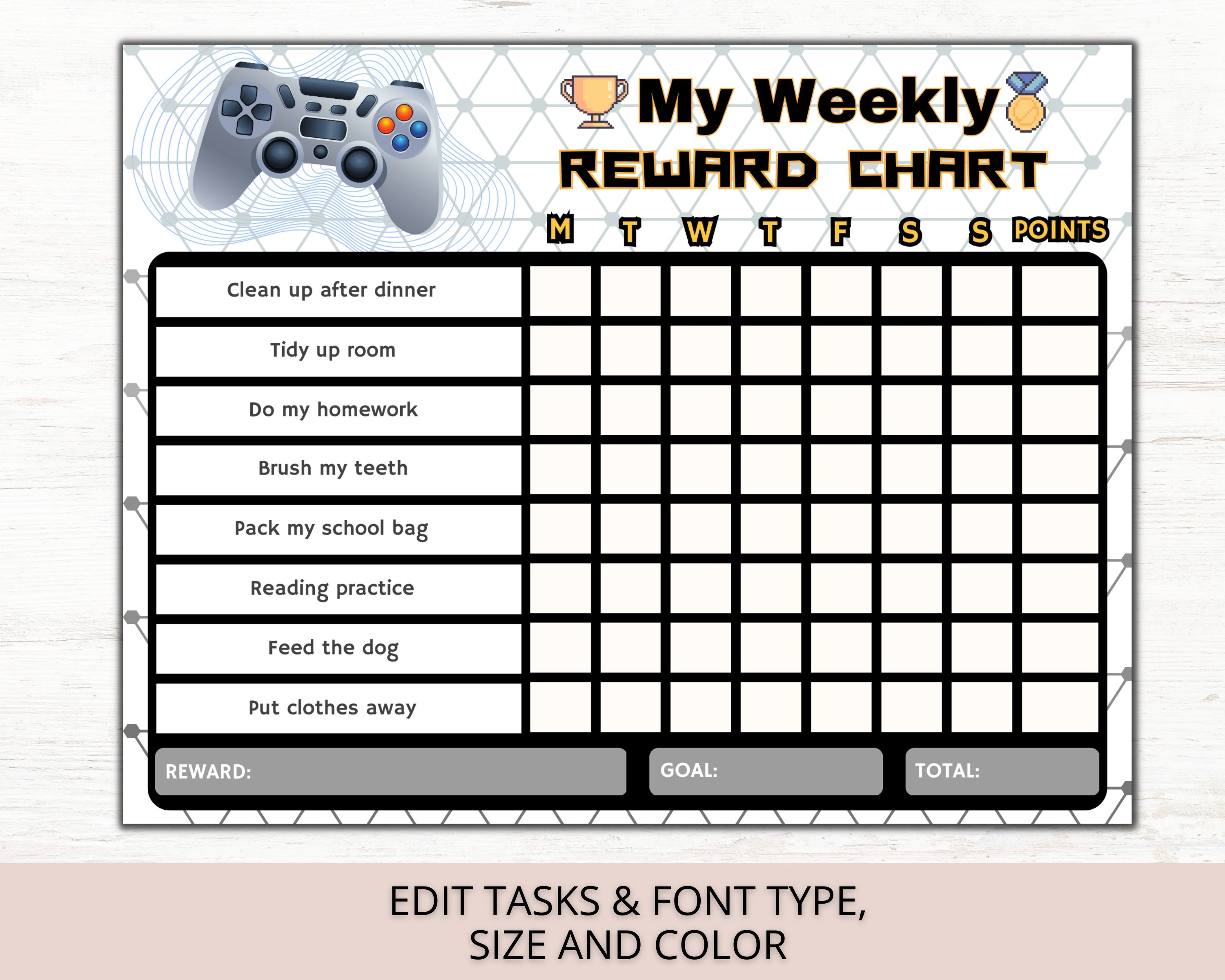 Editable Gaming Reward Chart, Kids Behavior Chart, Children Routine ...