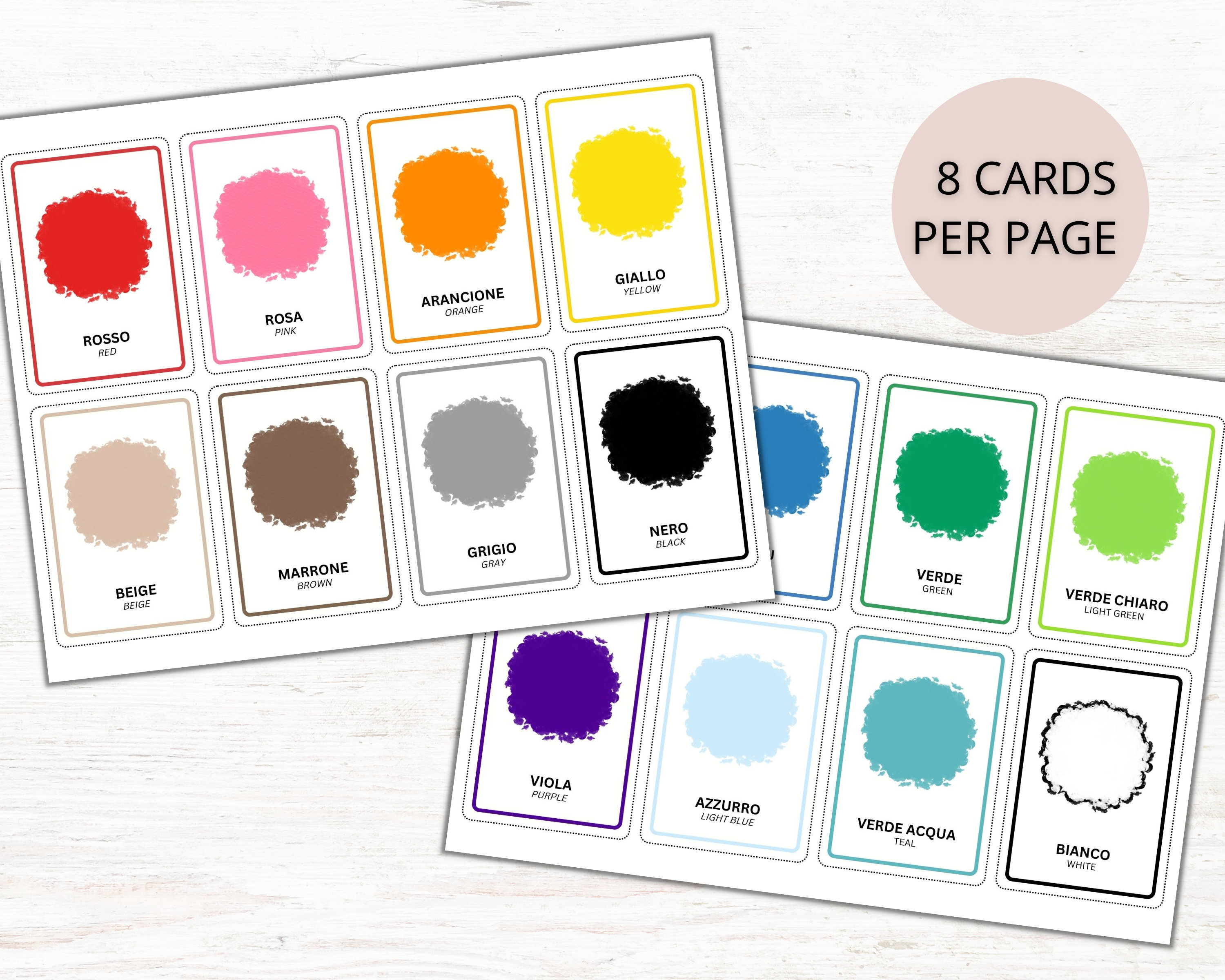 Italian & English Color Flashcards, Printable Bilingual Colours Flash ...