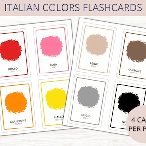Italian & English Color Flashcards, Printable Bilingual Colours Flash ...