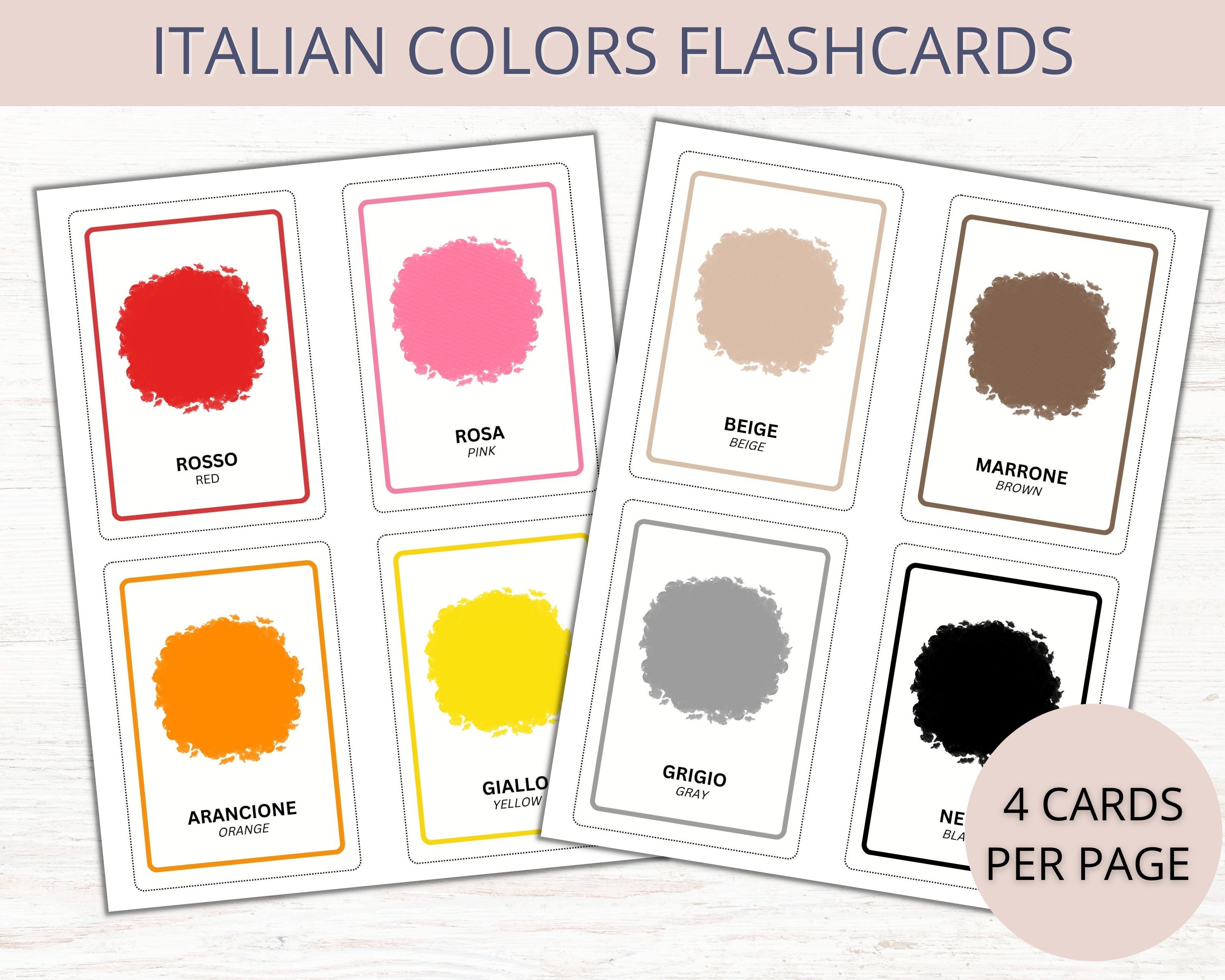 Italian & English Color Flashcards, Printable Bilingual Colours Flash ...