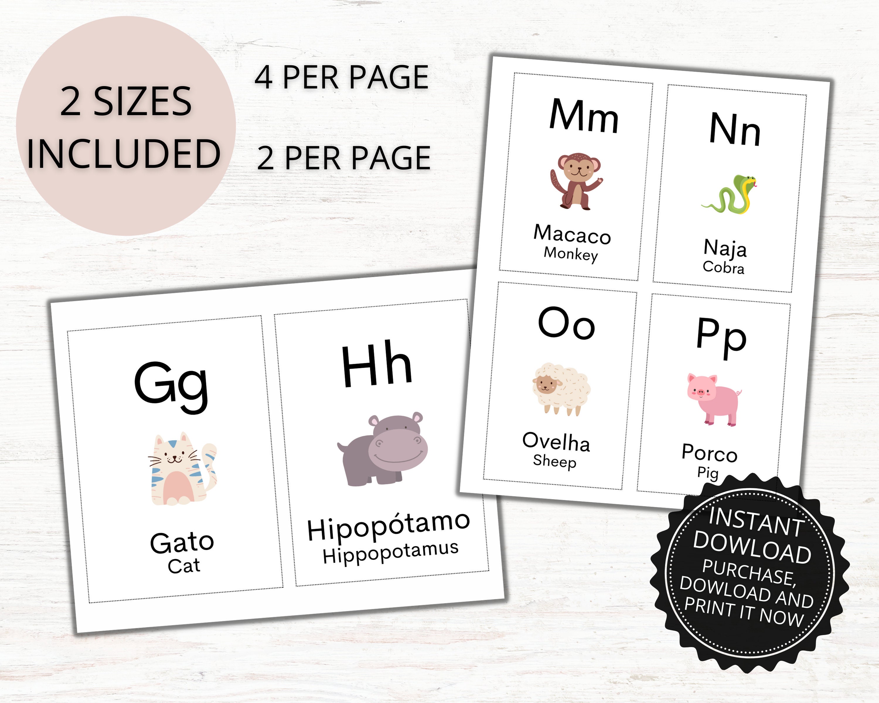 Portuguese & English ABC Flashcards, Printable Bilingual Alphabet ...