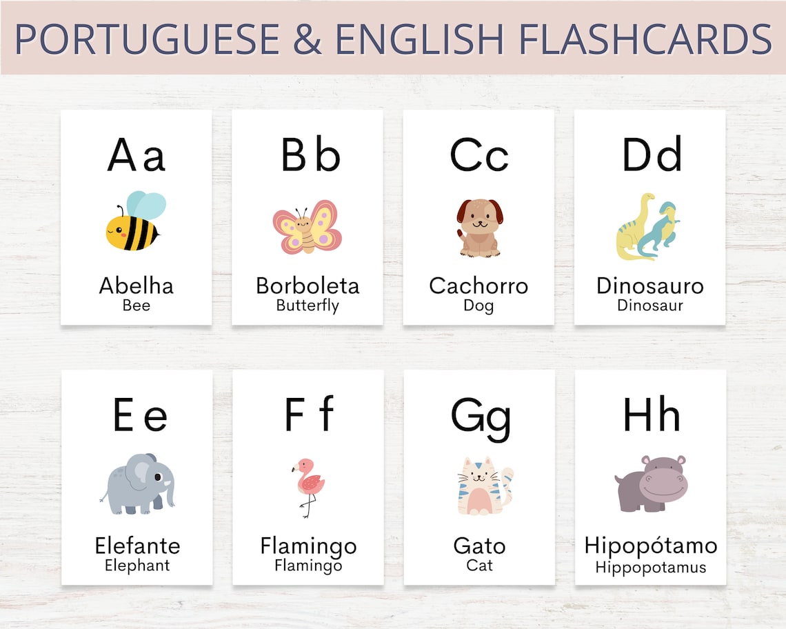 Portuguese & English ABC Flashcards, Printable Bilingual Alphabet ...