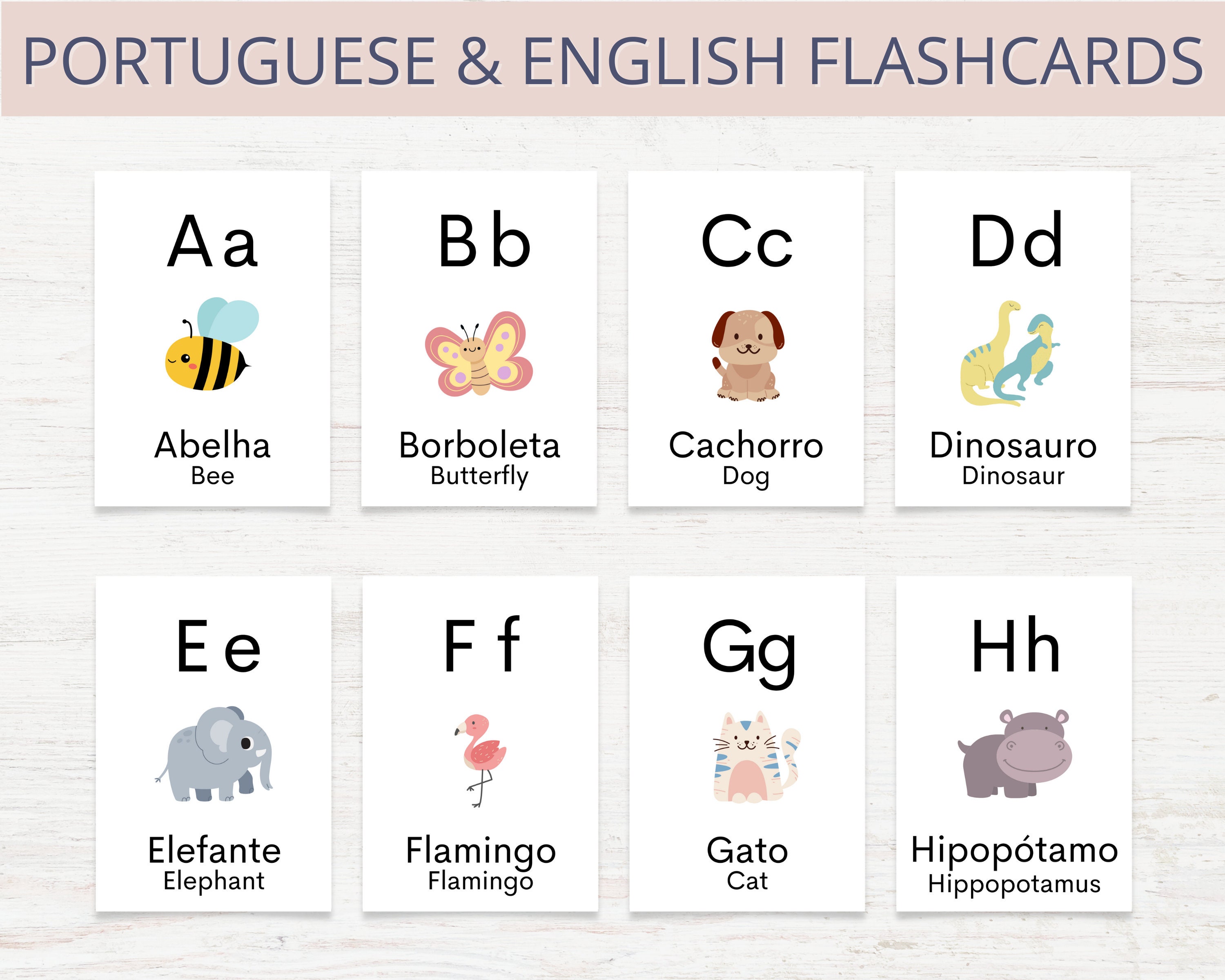 Portuguese & English ABC Flashcards, Printable Bilingual Alphabet ...