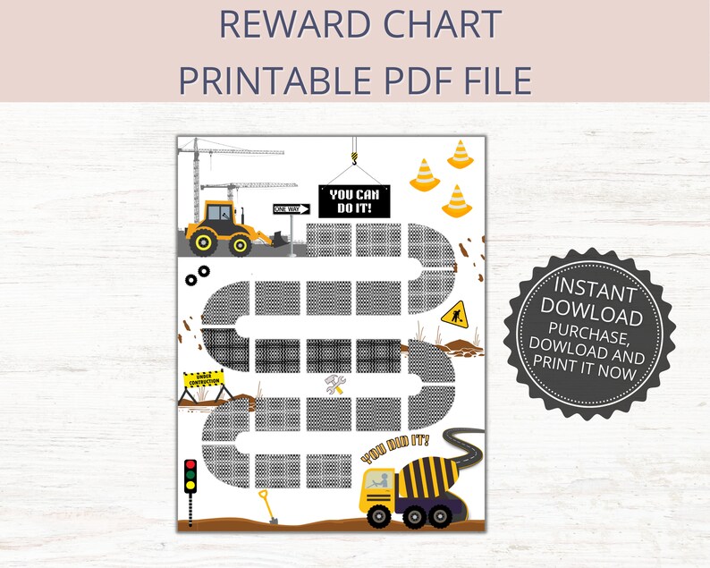Construction Reward Chart, Reward Chart for Kids, Behavior Chart, Daily ...