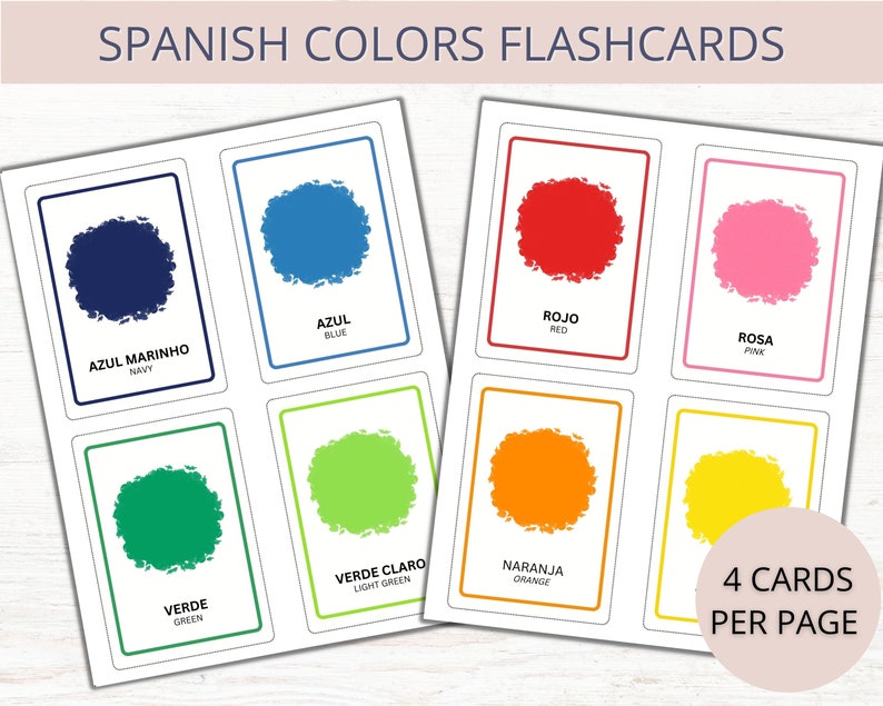 Spanish & English Color Flashcards, Printable Bilingual Colours Flash ...