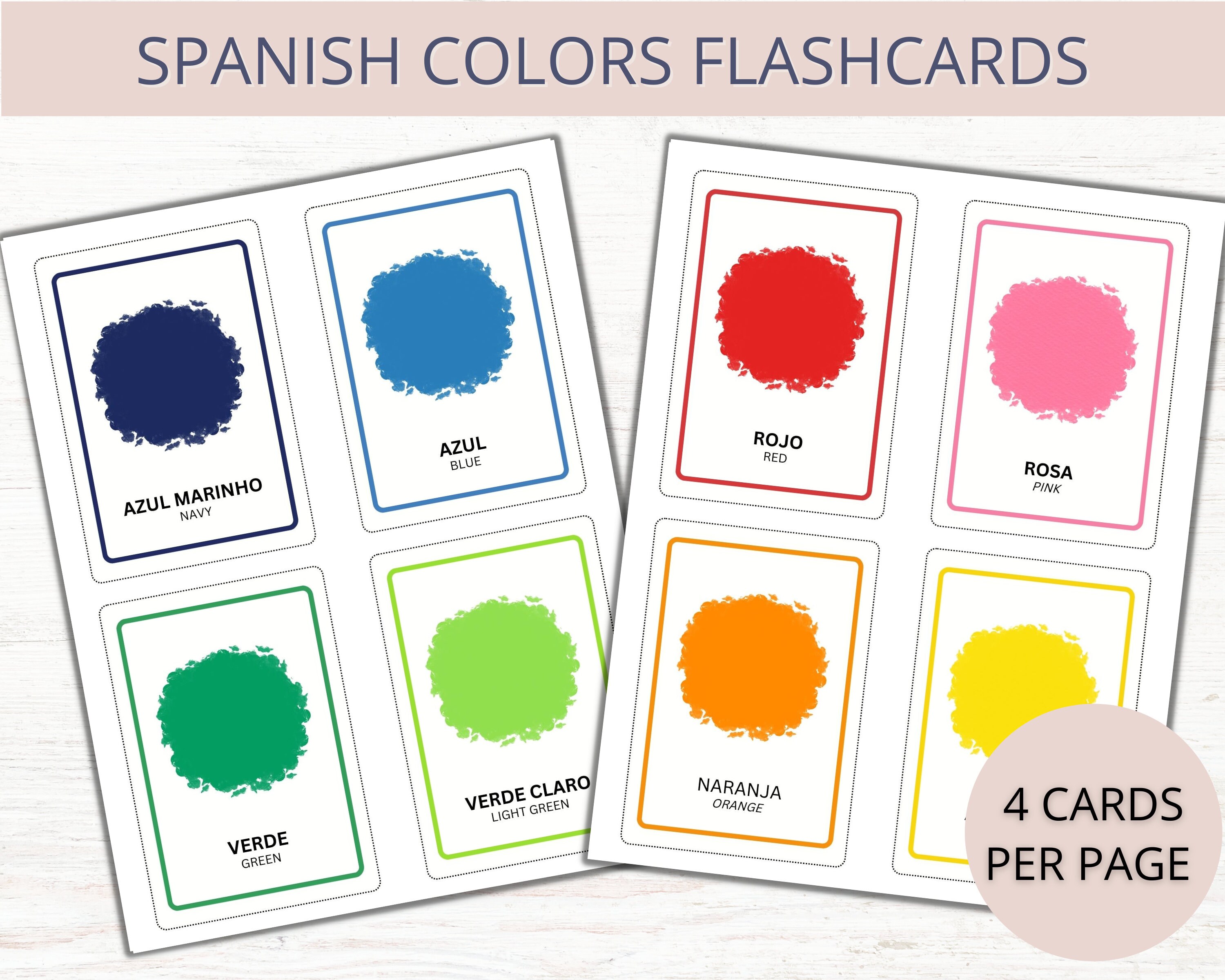 Spanish & English Color Flashcards, Printable Bilingual Colours Flash ...