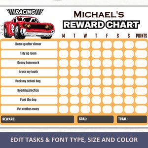 Editable Racing Car Reward Chart, Kids Behavior Chart, Children Routine ...