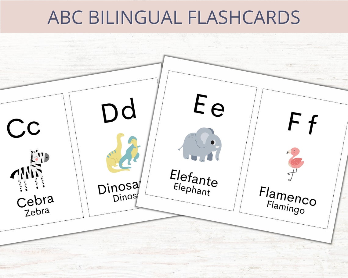Spanish & English ABC Flashcards, Printable Bilingual Alphabet Flash ...