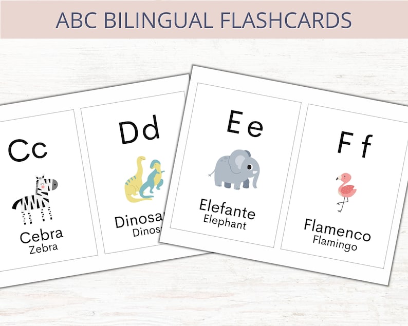 Spanish & English ABC Flashcards, Printable Bilingual Alphabet Flash ...