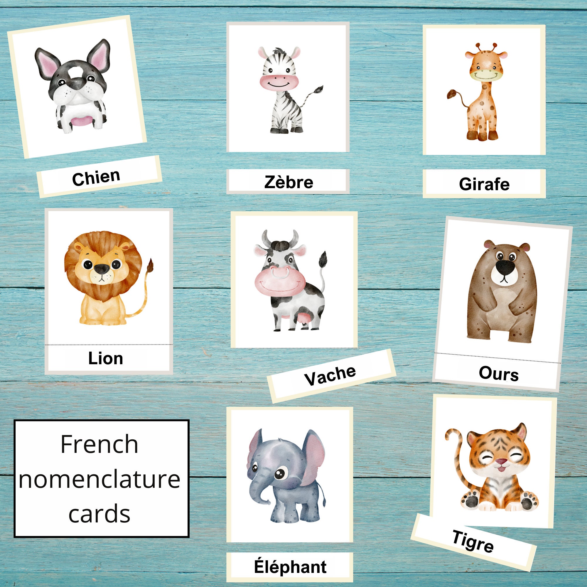 French & English Animal Flashcards, Printable Bilingual Animals Flash ...