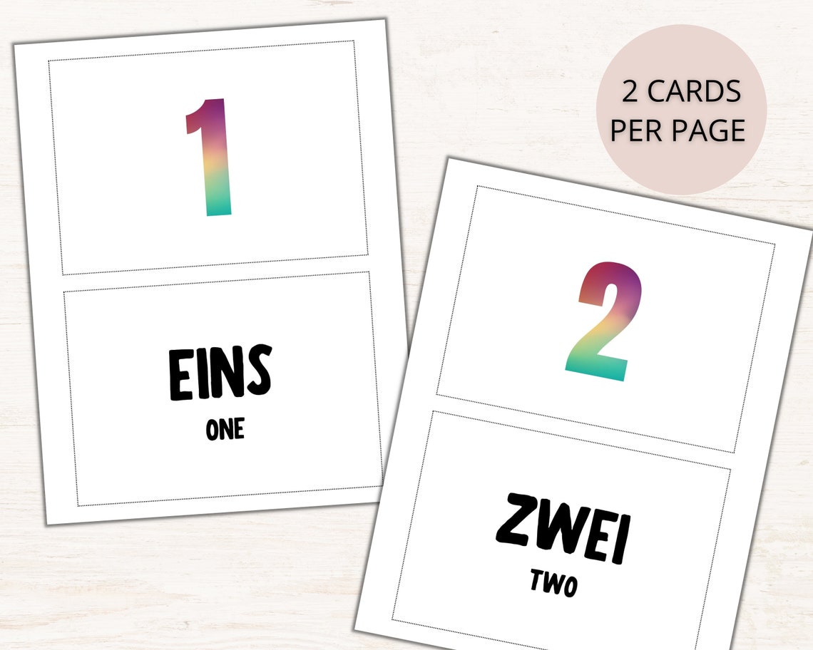 Bilingual Number Flashcards 0-20 – German & English, Rainbow Print (PDF ...