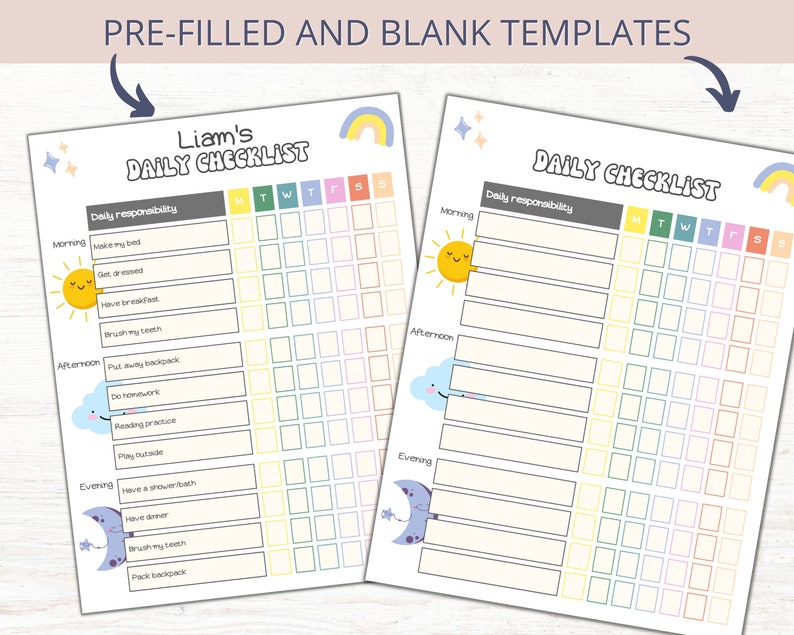 Daily Chart Printable, Editable Routine Chart, Kids Responsibility ...