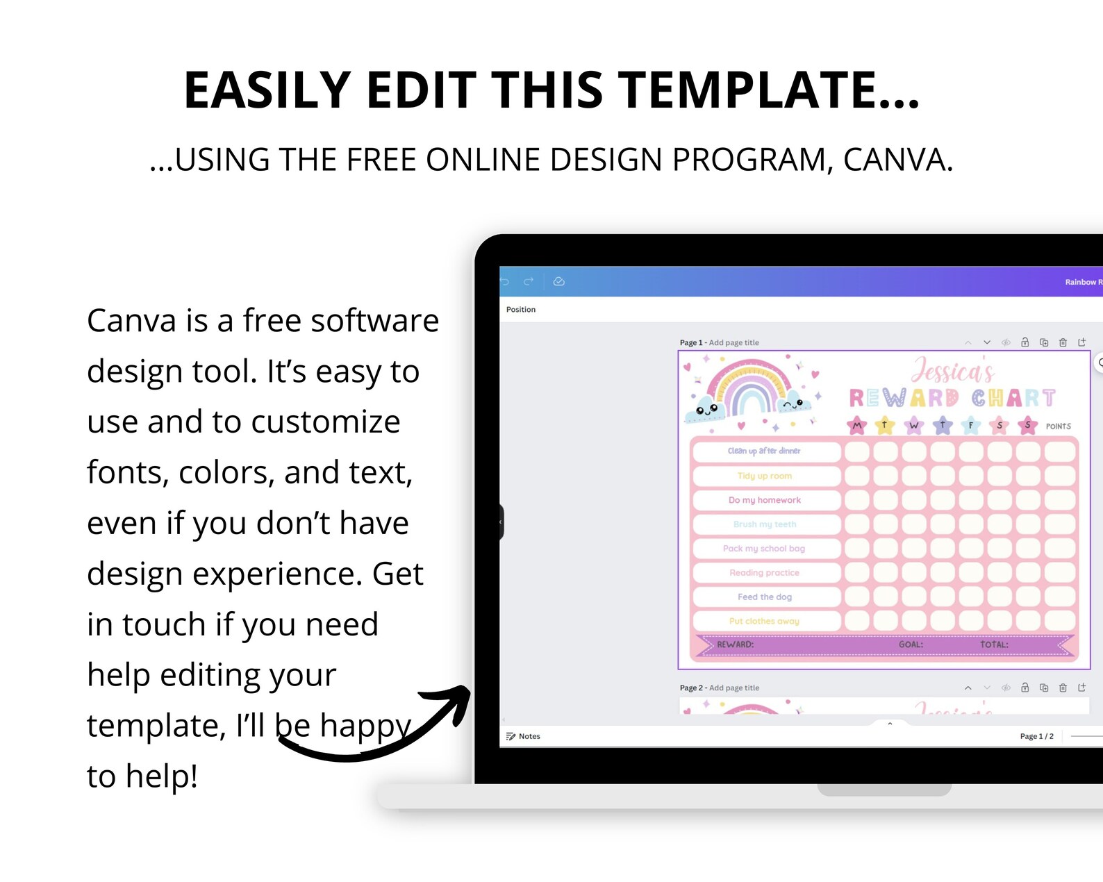 Editable Rainbow Reward Chart, Kids Behavior Chart, Children Routine ...