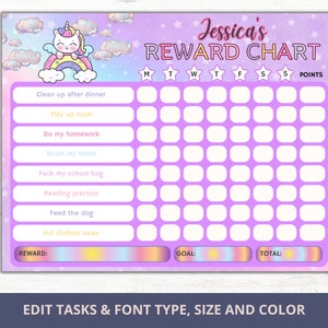 Editable Unicorn Reward Chart, Kids Behavior Chart, Children Routine ...