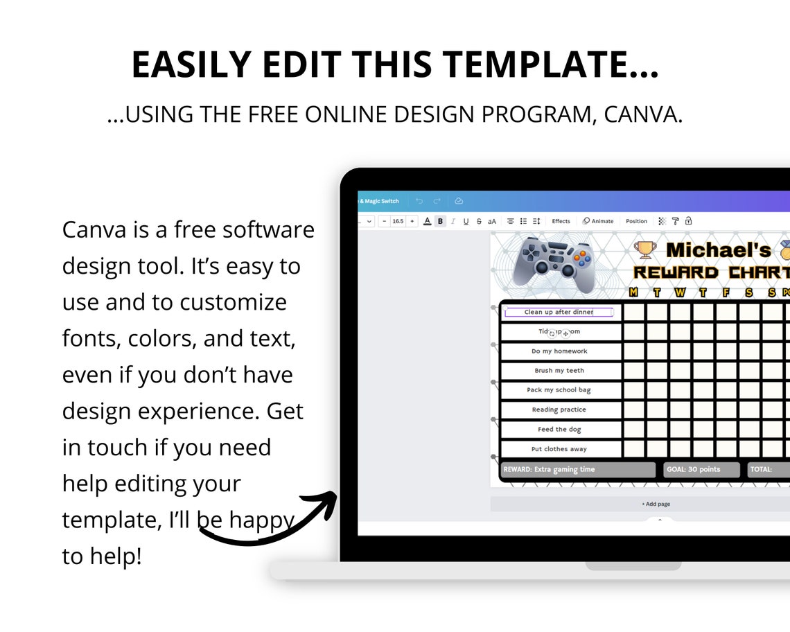 Editable Gaming Reward Chart, Kids Behavior Chart, Children Routine ...