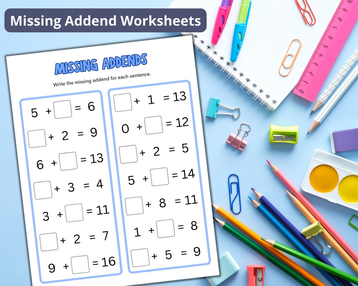 Printable Missing Addends Worksheet, 10 Math Worksheet for Kindergarten ...