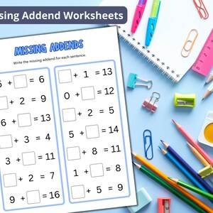Printable Missing Addends Worksheet, 10 Math Worksheet for Kindergarten ...
