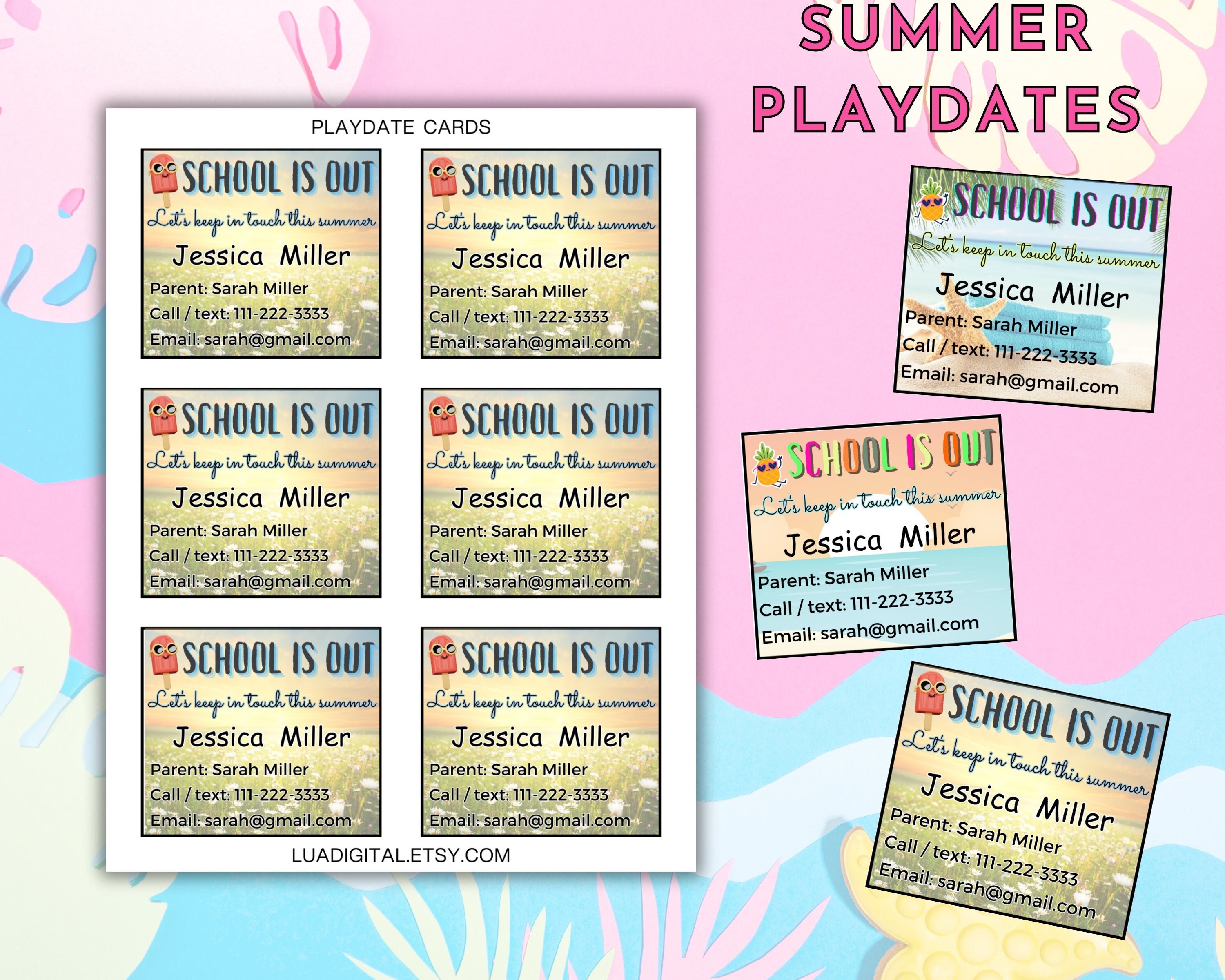 Editable Kids Playdate Card, Printable Summer Calling Card, Summer Play ...