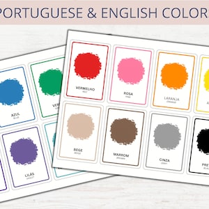 Portuguese & English Color Flashcards, Printable Bilingual Colours ...